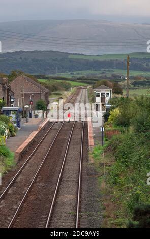 Drigg railway station with mechanical signal box and manually operated ...
