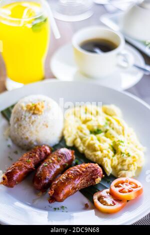 Longsilog a typical Filipino breakfast at a restaurant in Tagaytay City ...