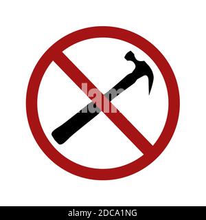 Hammer Warning sign red. Repair Hazard attention symbol. Danger road ...