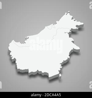3d isometric map of Borneo is an island in Indonesia, isolated vector ...
