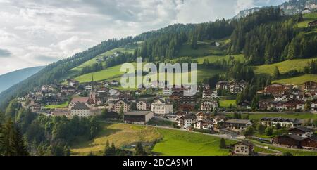 VAL GARDENA, ITALY - JULY 29, 2017: Panoramic view on St. Cristina town ...