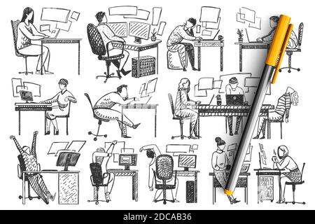 People in office doodle set. Collection of hand drawn businessmen women ...