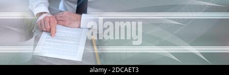 Hands of businessman checking document; panoramic banner Stock Photo ...