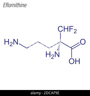 Eflornithine molecule. Skeletal chemical formula. Paper packaging for ...