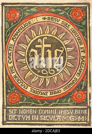 Monogram JHS in a Flaming Circle; c. 1500 German 15th Century, Monogram ...