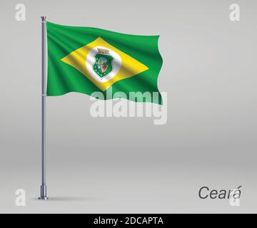 Realistic waving flag of Ceara, state of Brazil, isolated on white ...