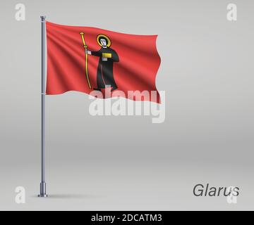 waving flag of Glarus is a region of Switzerland on white background ...