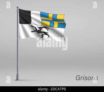 waving flag of Grisons is a region of Switzerland on white background ...