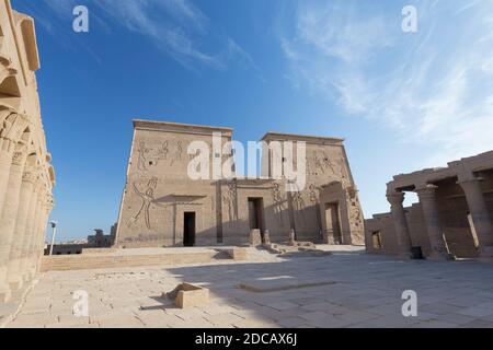 Outer temple court, Philae temple, Aswan, Egypt Stock Photo - Alamy