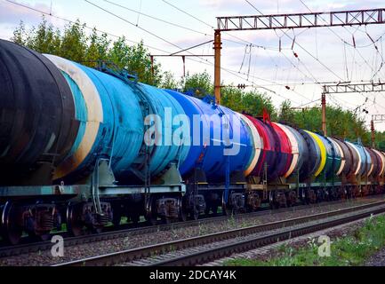 Rail cars carry crude oil and ethanol. Railway logistics explosive ...