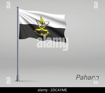 Waving flag of Pahang is a state of Malaysia on white background ...