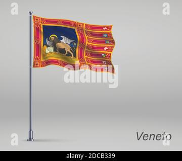 Isolated waving flag of Veneto is a region Italy on white background ...