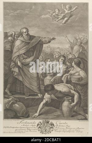 Moses at left with the Israelites who gather manna as it falls from the ...