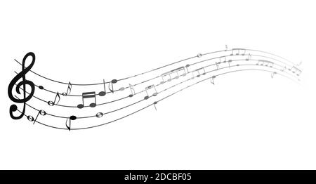 Set of musical notes on five-line clock notation without a feature ...