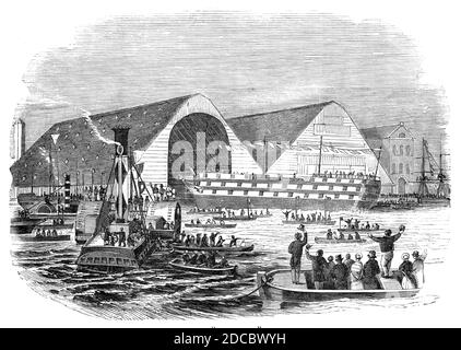 LONDON Launch Boscawen, Woolwich 1844. Illustrated London News Stock ...