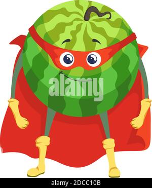 Cartoon watermelon fruit superhero character. Vector super hero ...