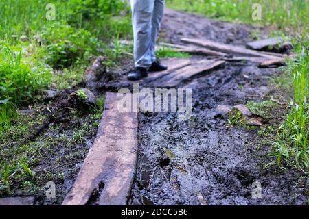 Impassable forest road of mud and clay, offroad Stock Photo - Alamy