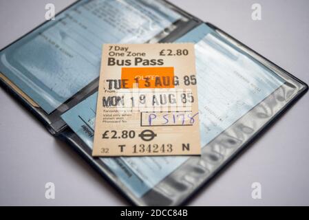 Vintage 1980s London Transport bus pass. 7 day, one zone paper ticket ...