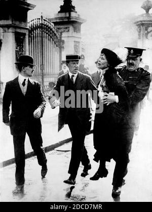 Women's suffrage. Arrest of suffragette Emmeline Pankhurst carried away ...