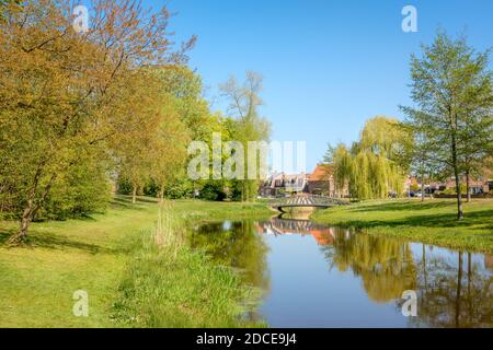 Winding river in the city park. Not a well maintained place. Aerial ...