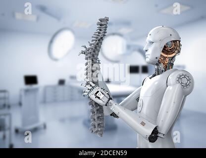 Medical technology concept with 3d rendering cute robot holding dna ...