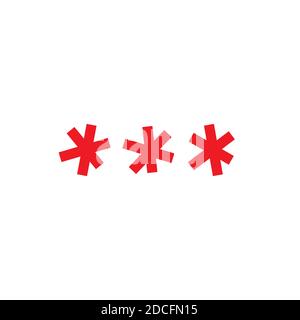 red hand drawn asterisk footnote in circle icon. Flat icon of lopsided ...