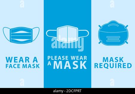 bundle of three wear mask advertise labels vector illustration design ...