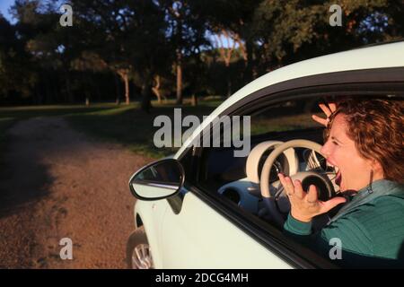 woman arguing in a trafic discussion inside the car Stock Photo - Alamy