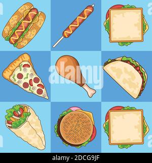 bundle of breakfast food on a blue background Stock Vector Image & Art ...