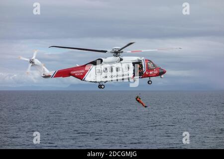 HM coastguard air sea rescue helicopter at work on exercise in the ...