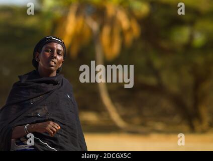 Portrait of a Gabra tribe woman wearing the traditional headwear ...