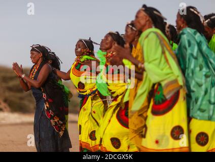 Gabra tribe women dancing in line, Marsabit County, Chalbi Desert ...