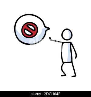 Hand drawn stickman stop sign with speech bubble Simple outline ...