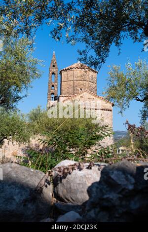 Kardamili old town, with medieval church and tower house. Mani ...