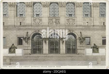 The entrance arches of the Boston Public Library are shown ...
