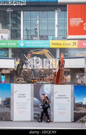Demolition of 'Wembley Way', the iconic Wembley Stadium pedway, a 46 ...