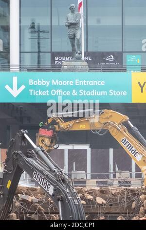 Demolition of 'Wembley Way', the iconic Wembley Stadium pedway, a 46 ...