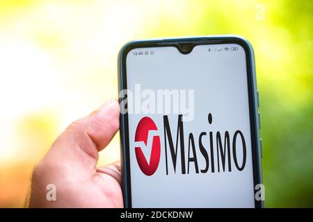 In this photo illustration the Masimo logo seen displayed on a smartphone. (Photo by Rafael ...