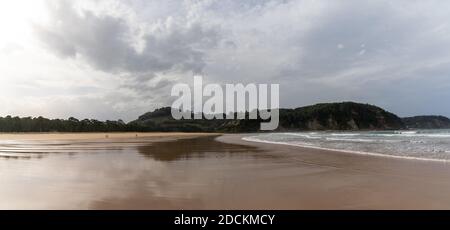 A panorama view of beautiful Rodiles Beach in Asturias in northern ...