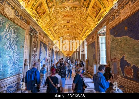 Painted vaulted ceiling of The Gallery of Maps in the Vatican Museums, Vatican City, Rome, Italy ...