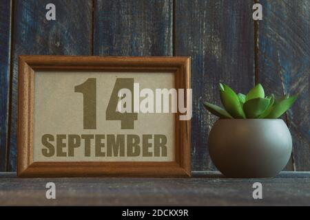 September 14th. Day 14 of month, Calendar date. Yellow sheet of the ...