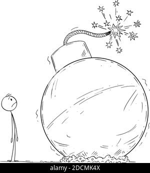 Frustrated Person and Nuclear Explosion, Vector Cartoon Stick Figure ...