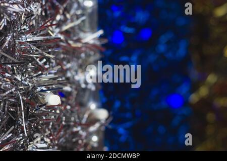 Silver and blue garland ribbons abstract texture. Christmas holiday ...