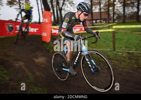 Belgian Thibau Nys pictured in action during the Elite men race at the ...