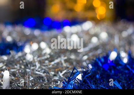Silver and blue garland ribbons abstract texture. Christmas holiday ...