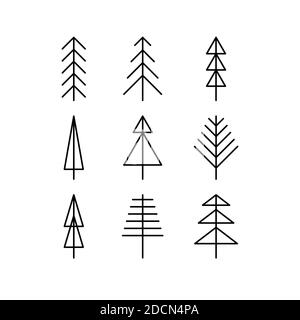 Set of minimal abstract trees linear icons. Trees icons set in thin ...