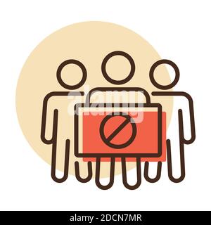 Crowd of people with placard, big sign, banner with forbidden sign ...