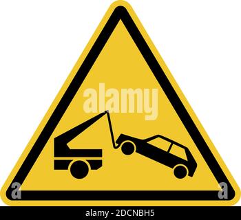 Yellow no parking car tow warning sign with round shape and black frame ...