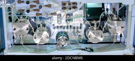 Binary pump in HPLC system. High performance liquid chromatography at ...