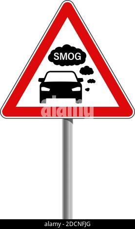 Car with smog exhaust clouds symbol pollution warning traffic street ...